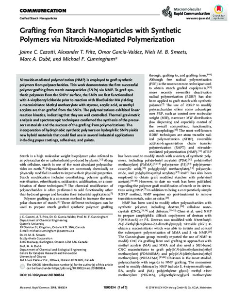 Pdf Grafting From Starch Nanoparticles With Synthetic Polymers Via Nitroxide‐mediated