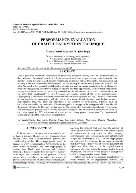 Pdf Performance Evaluation Of Chaotic Encryption Technique