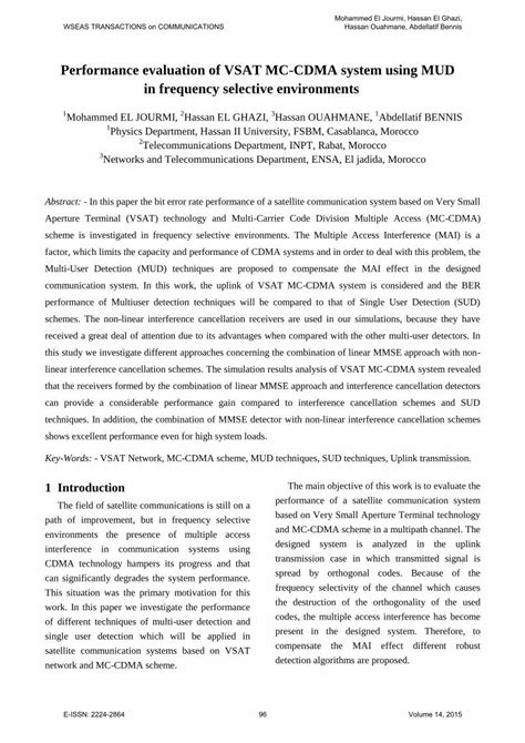 Pdf Performance Evaluation Of Vsat Mc Cdma System Using 3 2 Receiver Model Of Vsat Mc Cdma