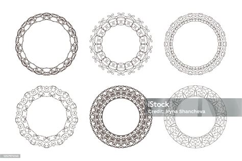 흰색으로 격리된 윤곽선 프레임 집합입니다 테두리 를 색칠합니다 벡터 에너지 선의 교차점입니다 횡단 선 교차 원입니다 Eps 10 곡선에 대한 스톡 벡터 아트 및 기타 이미지