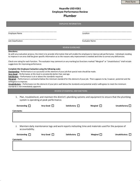 Free Employee Performance Evaluation Goals 10 Samples