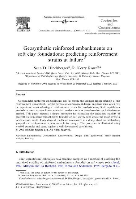 Geosynthetic Reinforced Embankments On Soft Clay Foundations