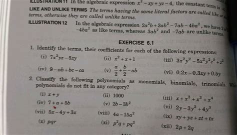 Classify The Following Polynomials As Monomials Binomials Trinomials W