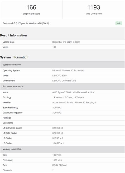 Amd Ryzen 7 5800h 8 Core And 16 Thread Cezanne Zen 3 High Performance Cpu Spotted