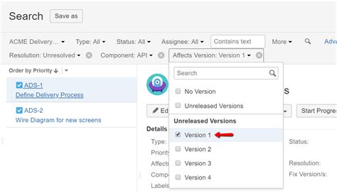 Jira Issues Search Version Components 3 Test Management