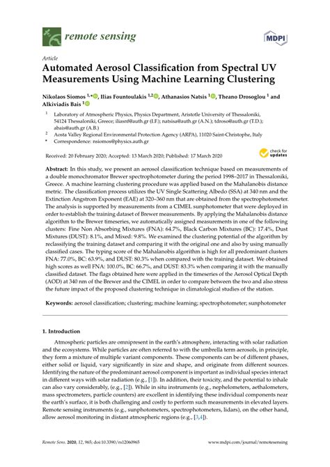 Pdf Automated Aerosol Classification From Spectral Uv Measurements