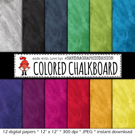 Chalkboard Digital Paper “colored Chalkboard” With Chalkboard
