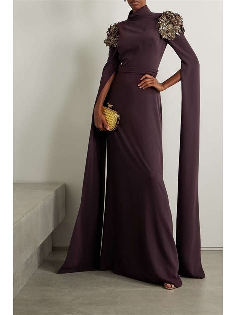 Reem Acra Belted Appliquéd Crepe Gown Net A Porter