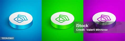 파란색 녹색 및 보라색 배경에 고립 된 노숙자 아이콘에 대한 등색 라인 대피소 비상 주택 집없이 사람들 범프와 거지를위한 임시 거주지 흰색 원 버튼입니다 벡터 3차원 형태에