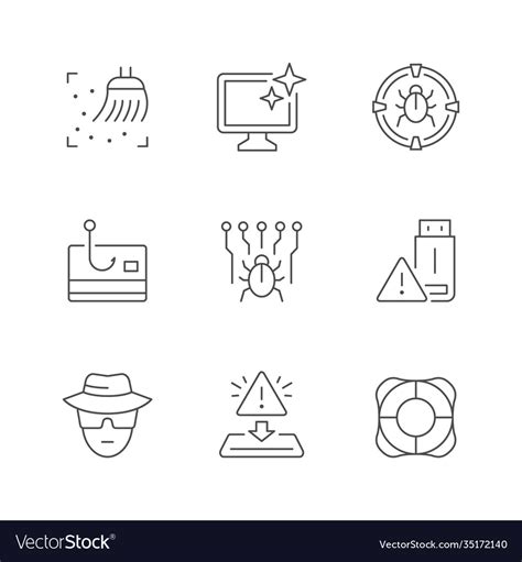 Set Line Icons Cyber Security Royalty Free Vector Image