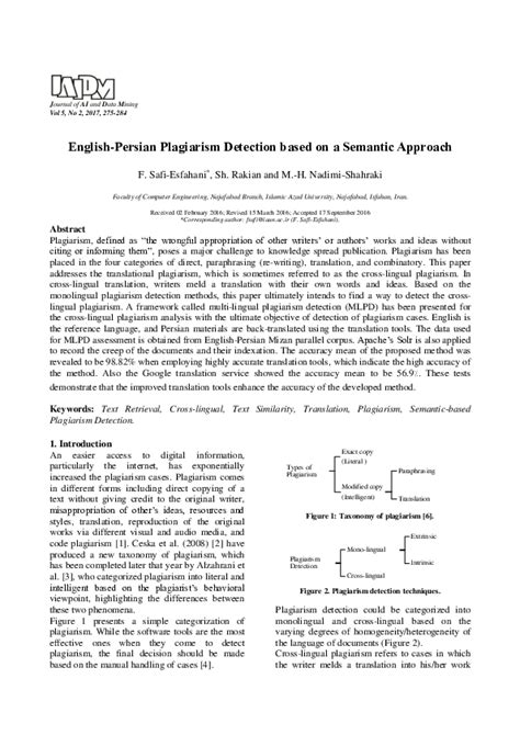 Pdf English Persian Plagiarism Detection Based On A Semantic Approach