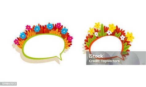 꽃 세트 꽃 빈 생각 거품 템플릿 벡터 일러스트로 장식 귀여운 음성 거품 0명에 대한 스톡 벡터 아트 및 기타 이미지 0명 개념 귀여운 Istock