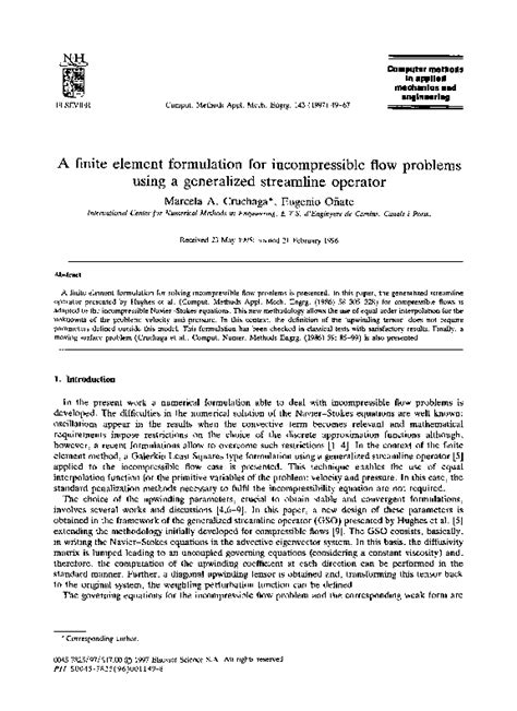 Pdf A Finite Element Formulation For Incompressible Flow Problems
