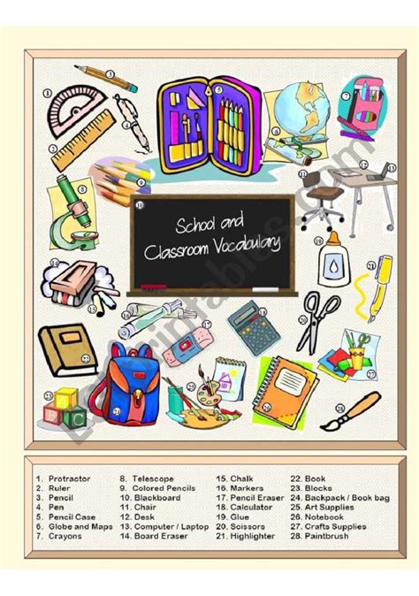 School And Classroom Vocabulary Picture Dictionary Esl Worksheet By Ichacantero