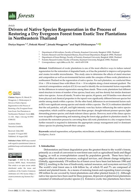 PDF Drivers Of Native Species Regeneration In The Process Of Restoring A Dry Evergreen Forest