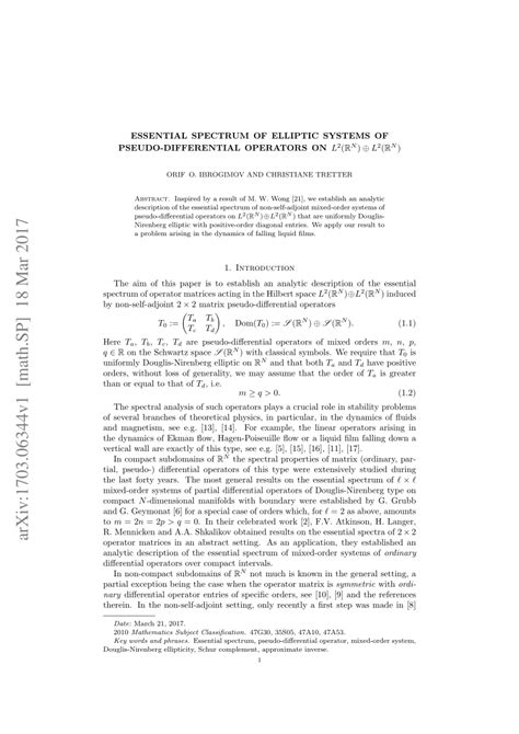 Pdf Essential Spectrum Of Elliptic Systems Of Pseudo Differential Operators On L2mathbb R