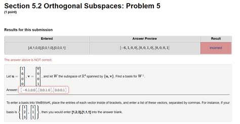 Solved Section Orthogonal Subspaces Problem Point Chegg