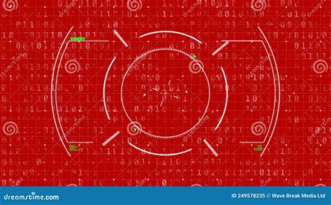 Animation Of Scope With Binary Coding Data Processing On Red Background