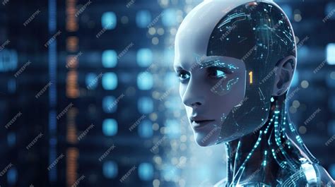 premium photo artificial intelligence robot and binary hologram of