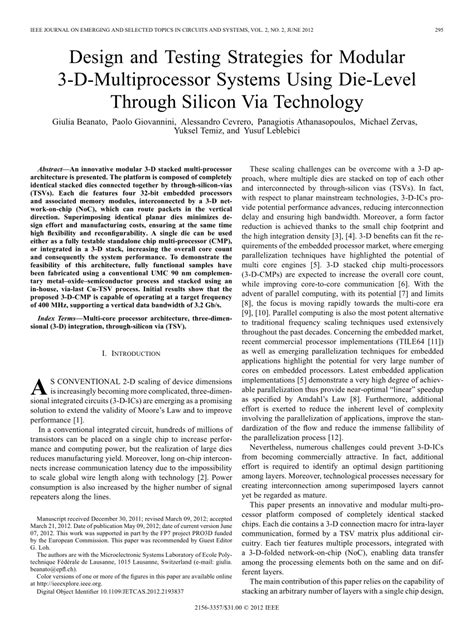Pdf Design And Testing Strategies For Modular 3 D Multiprocessor Systems Using Die Level