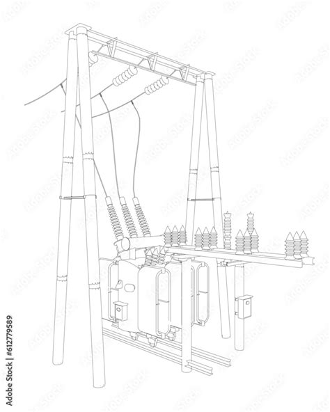 Outline Electric Transformer Substation Power Grid Substation Vector