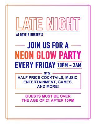 Late Night Neon Glow Party Dave And Busters Crossgates