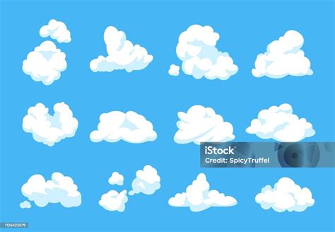 Awan Kartun Langit Biru Panorama Langit Suasana Vintage 2d Halus Putih