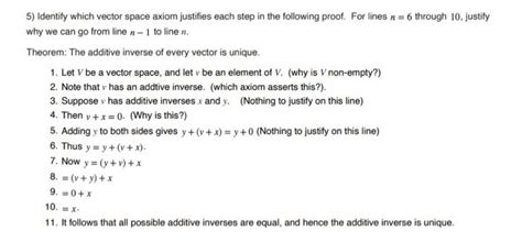 Solved Identify Which Vector Space Axiom Justifies Each Chegg