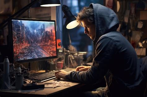 premium ai image programming man working on computer in it office or