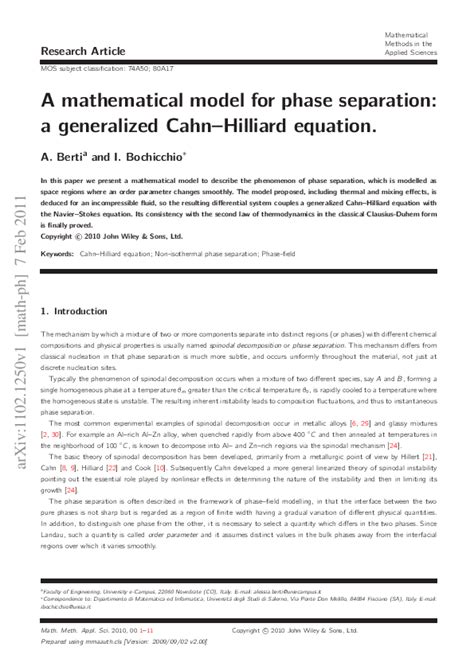 Pdf A Mathematical Model For Phase Separation A Generalized Cahn
