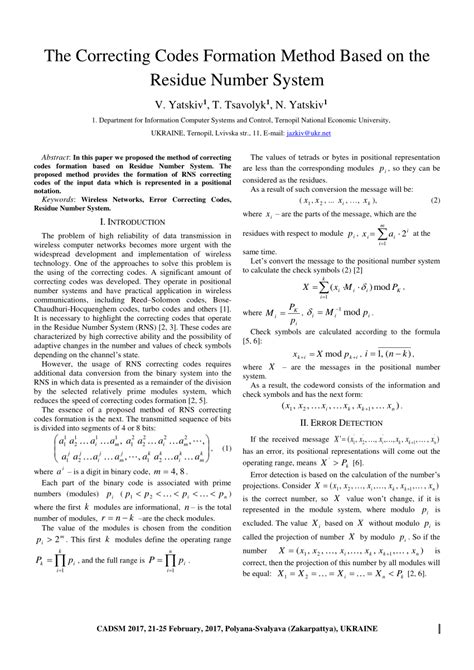 pdf the correcting codes formation method based on the residue number