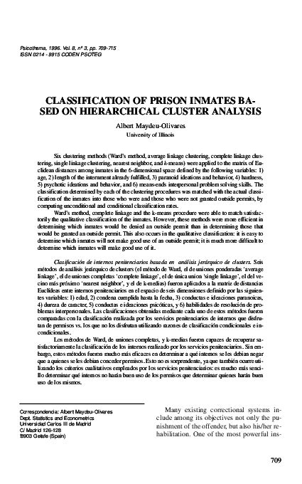 Pdf Classification Of Prison Inmates Based On Hierarchical Cluster Analysis