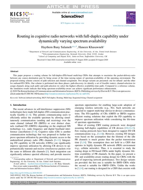 Pdf Routing In Cognitive Radio Networks With Full Duplex Capability Under Dynamically Varying