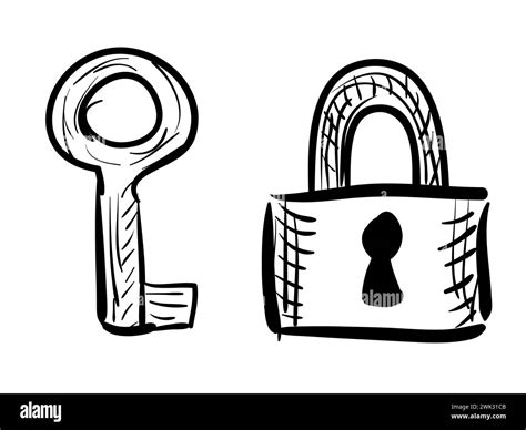 Art Illustration Abstract Hand Draw Vector Symbol Icon Of Padlock