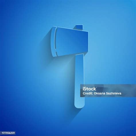 종이 는 파란색 배경에 고립 된 나무 도끼 아이콘을 잘라 럼버잭 도끼 해피 할로윈 파티 종이 아트 스타일입니다 벡터 일러스트레이션 강철에 대한 스톡 벡터 아트 및 기타