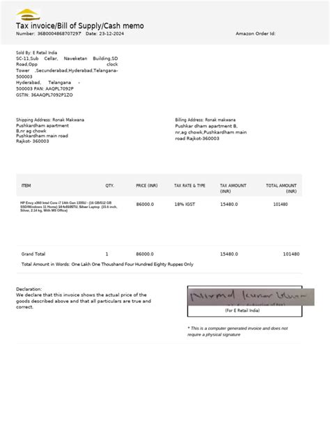 Invoice By Hp Laptop Pdf