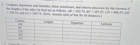 Solved 2 Compute Departures And Latitudes Linear