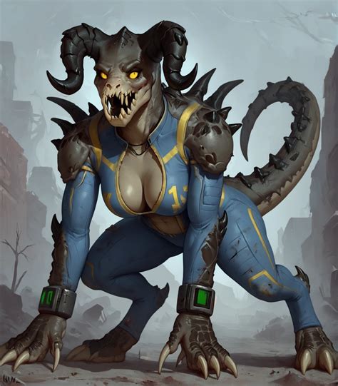 Femclaw Deathclaw Reptile Fallout Female Vault Tec Suit Seaart Ai