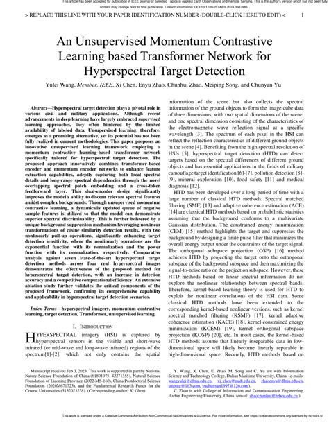 Pdf An Unsupervised Momentum Contrastive Learning Based Transformer Network For Hyperspectral