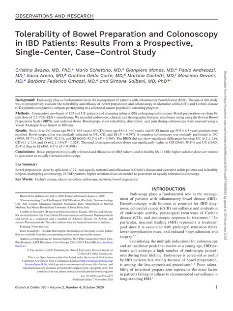 Pdf Tolerability Of Bowel Preparation And Colonoscopy In Ibd Patients Results From A