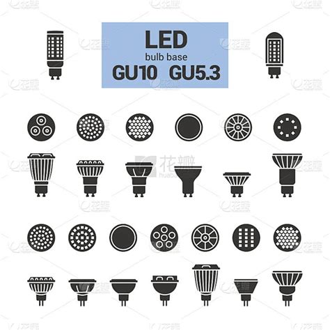Led灯gu10灯泡矢量剪影图标设置素材 花瓣网