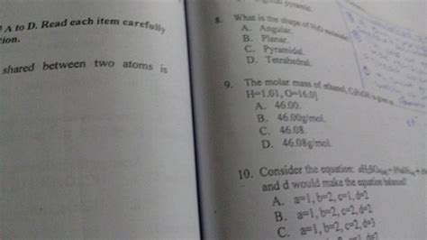 What Is The Shape Of H₂o Molecule A Angular B Planar C Pyramidal D T