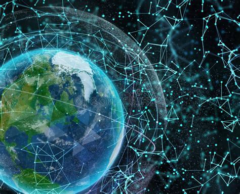 Earth From Particles With An Abstract Connection A Digital Network Connection Stock