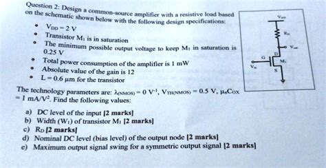 Solved Vpd2v Transistor M Is In Saturation 025v Absolute Value Of