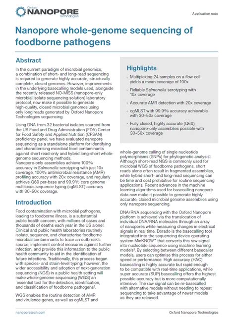 Application Note Nanopore Whole Genome Sequencing Of Foodborne Pathogens Oxford Nanopore