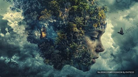 Ai创作图灵性东方 灵性之美 灵魂探索的景象 发光的佛头 内在生命 佛创意 智慧境界 精神世界 灵性的 精神修行 灵性的阶段 云朵人脸 智慧的化身 现实与梦境 神奇自然 昵图网