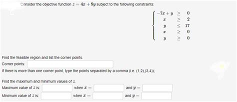 Solved Consider The Objective Function Z 4x 9y Subject To