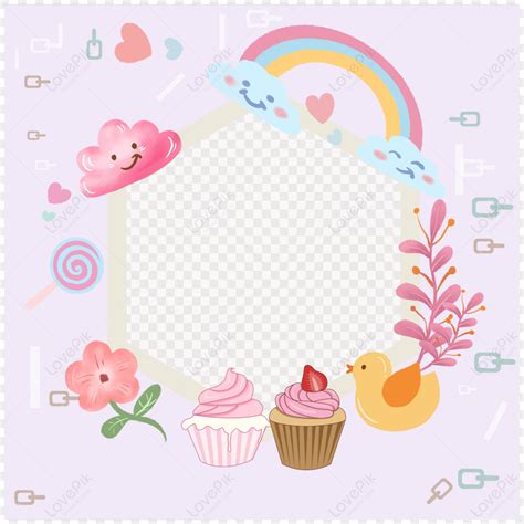 귀여운 일러스트 만화 핑크 생일 테두리케이크삽화 Png 일러스트 무료 다운로드 Lovepik
