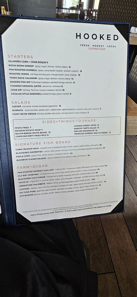 Menu At Hooked Restaurant Ocean City