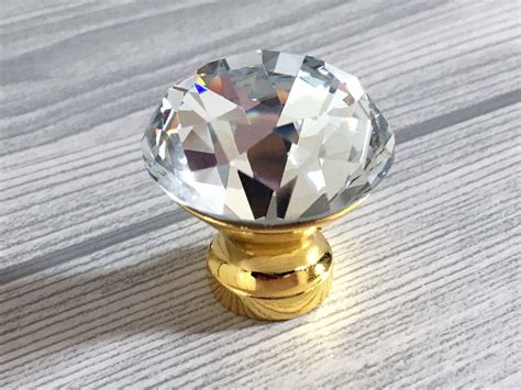 Gold Crystal Drawer Knob Glass Knobs W Back Plate Dresser Etsy Australia